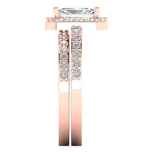 2.22 ct Emerald Cut Clear Simulated Diamond 14k Rose Gold Halo Solitaire W/Accents Wedding Engagement Promise Ring size 6.5