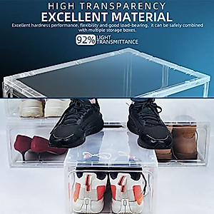 Galifode Clear Plastic Shoe Storage Boxes, Stackable Shoe Organizer Bins for Closet, Entryway, Large Shoe Container, Sneakers Toys Display Cases, 13.8 x 9.8 x 7 Inches