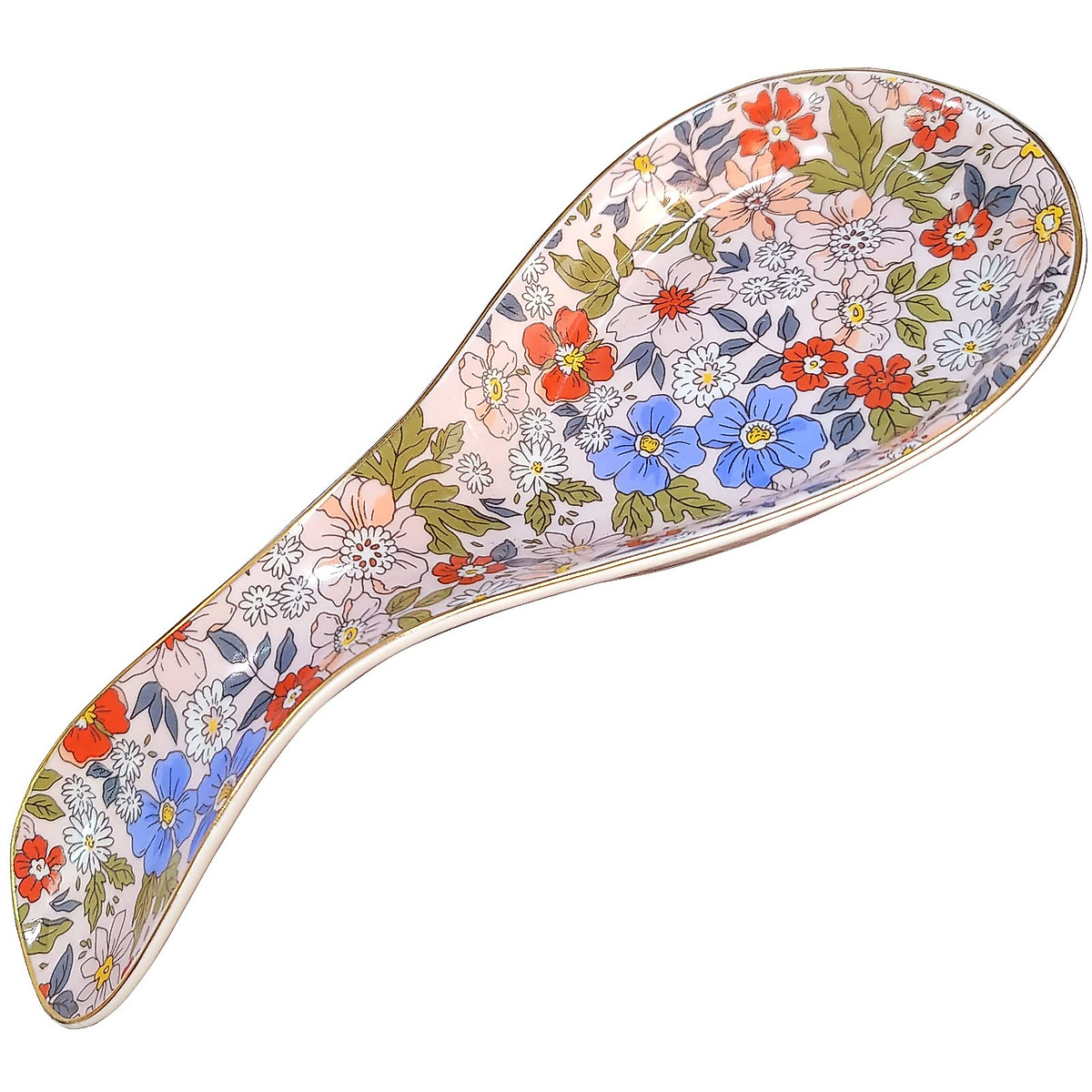 LEAZUL Ceramic Spoon Rest for Stove Top Large Spoon Holder Farmhouse Spoon Rest for Kitchen Counter Floral Coffee Spoon Rest Flowers Print Cooking Utensil Tools Rest Modern Farmhouse Kitchen Decor
