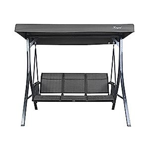 Kozyard Brenda 3-Seat Patio Swing Chair, Outdoor Porch Swing Glider with Adjustable Canopy, Side Pouches, Breathable Seat and Back, for Garden, Poolside, Backyard (Gray)