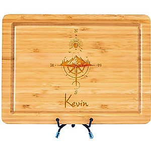 Compass Mountain Adventure Bamboo Cutting, Chopping, Charcuterie Board, Adventurer Board Gift, Traveler Gift, Engraved Camping Board Gift