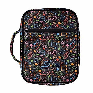 xixirimido Music Note Bible Cover for Women Girls Cases Portable Handbag Durable Large Capacity with Handle and Zipper Pocket Bookmark for Bible Study