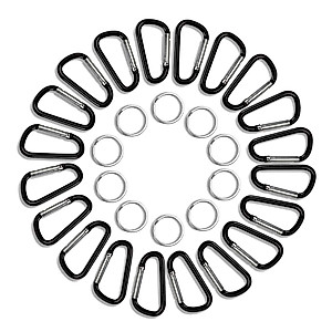 20PCS Mini 1.85"/4.7CM Aluminum Carabiners with 10PCS Nickel Metal Key Rings Lightweight D Shape Keychain Clips Small Multipurpose Carabiner Buckles for Indoor Outdoor Use