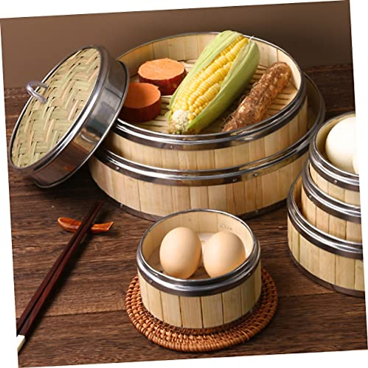 Zerodeko 1pc Bamboo Steamer Asian Cookware Rice Cooker Steamer Asian Vegetables Sticky Rice Basket Vegetable Steamer Basket Wooden Food Steamer Kitchen Cooking Bamboo Steamer Cooking Tool