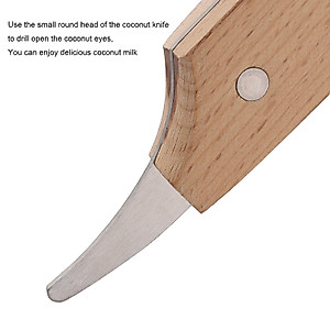 Coconut Opener Tool with Wooden Handle Stainless Steel Knife Opener Double Ended Coconut Cutter Kitchen Gadget Tools