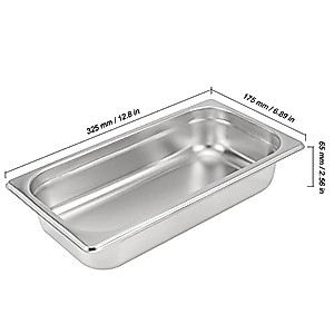 4 Pack 1/3 Size x 2.5 Inch Deep Steam Table Pan, 12.8"x6.9"x2.6" Stainless Steel Anti-Jam Hotel Pan for Food Warmer, Buffet Server, Restaurants and Catering Supplies, 22 Gauge