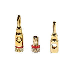 Monoprice 109437 5PRJX74047 Gold Plated Speaker Banana Plugs – 5 Pairs – Open Screw Type, For Speaker Wire, Home Theater, Wall Plates And More