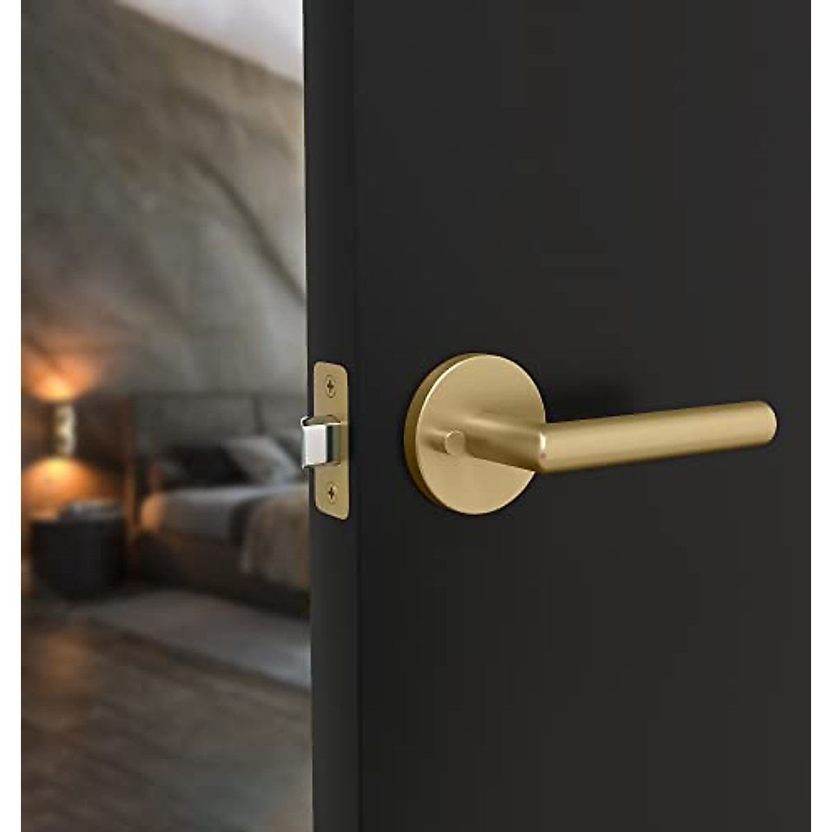 Mega Handles Privacy I Lever Door Handle Set for Hallway, Closet and Bathroom I Reversible Heavy Duty Design I Fits All Standard Door Sizes I Screws Included - Satin Brass (1 Pack)