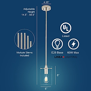 Brushed Nickel Pendant Lights Kitchen Island - Medium Clear Glass Pendant Light Fixture