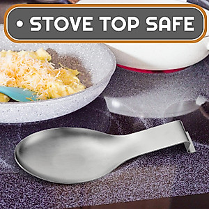6 Pcs Stainless Steel Spoon Rest Spatula Ladle Holder Large Size Spoon Rest for Stove Top Heavy Duty Spatula Holder for Countertop Dishwasher Safe Utensil Rest for Kitchen, 3.8 x 9.6 Inch (Silver)