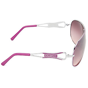 Rocawear Women's R452 Metal UV Protective Vented Temple Shield Sunglasses Gifts for Women with Flair 65 mm, Silver & Pink, mm US