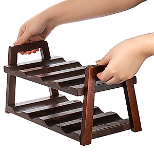 Peohud Acacia Wood Countertop Wine Rack, 8 Bottles Wooden Wine Holder Stand, 2 Tier Free Standing Wine Storage Display Shelf for Home Kitchen Bar Table Top Cabinet Pantry Wine Cellar Basement