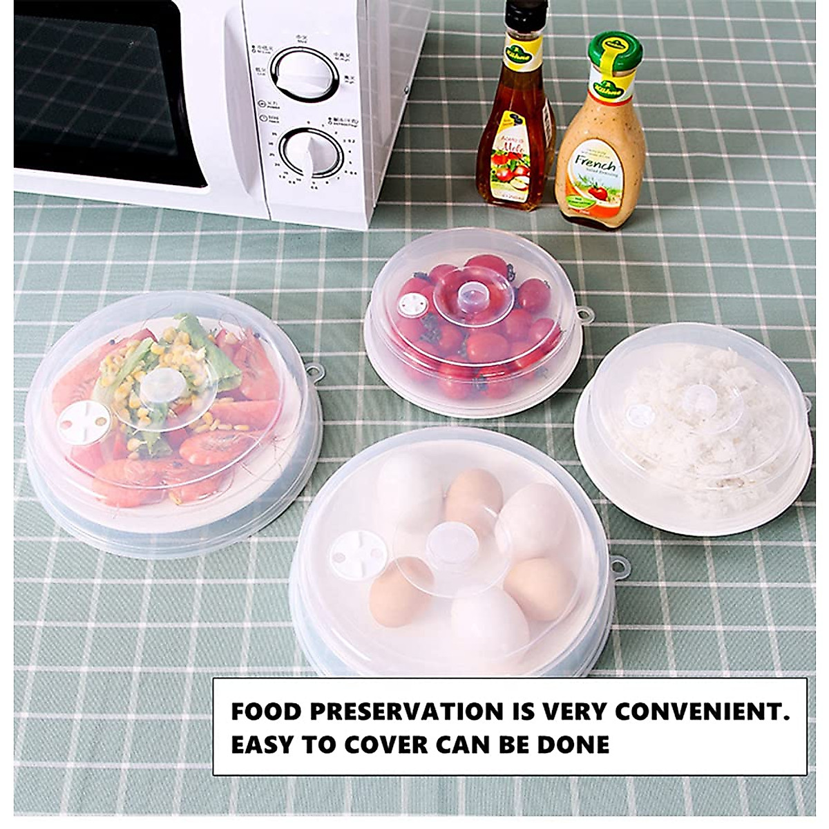 Microwave Splatter Cover for Food, BPA-Free Steam Vents Microwave Plate Cover with Easy-Grip Handle, Fruit Drainer Basket, For Dishwasher Safe & Refrigerator - 2Pcs (Diameter 9 inch + 6.7 inch)