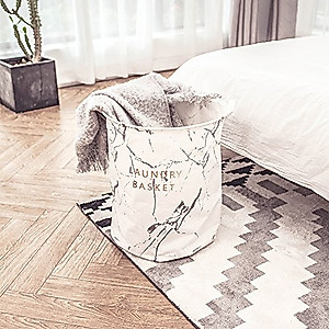 Homele 19.7" Large Waterproof Laundry Basket, Cotton Fabric Unique Marble Pattern Foldable Laundry Hamper Bucket Storage Basket Bin Organizer for Men Women Nursery, Kids Toys, Baby Clothing (White)