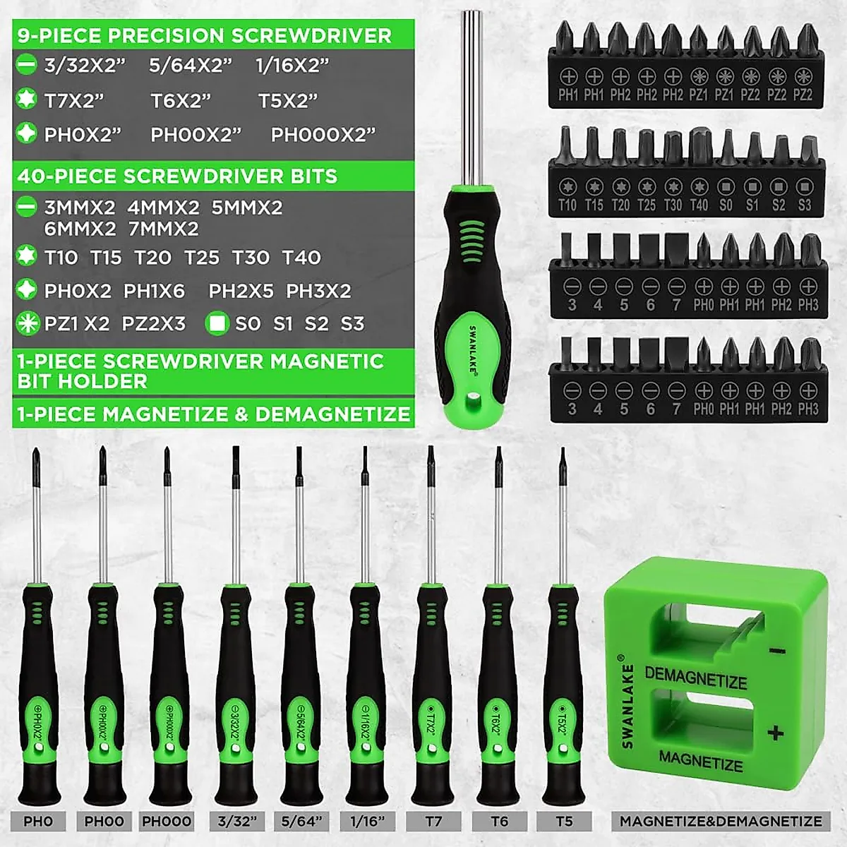 SWANLAKE 86PCS Magnetic Screwdriver Set,Includes Slotted/Phillips/Torx Mini Precision Screwdriver, Replaceable Screwdriver Bits and nut drivers With Sturdy tool box