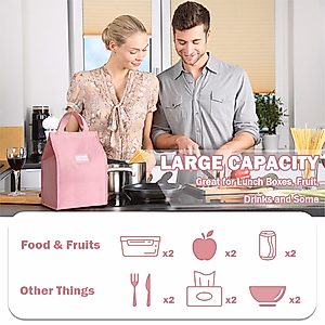 Soznveg Insulated Lunch Bag, Reusable Lunch Bag for Women Men, Small Lunch Bag Cooler Lunch Box, Insulated Bag Lunch Tote for Work Office Travel Picnic, Pink