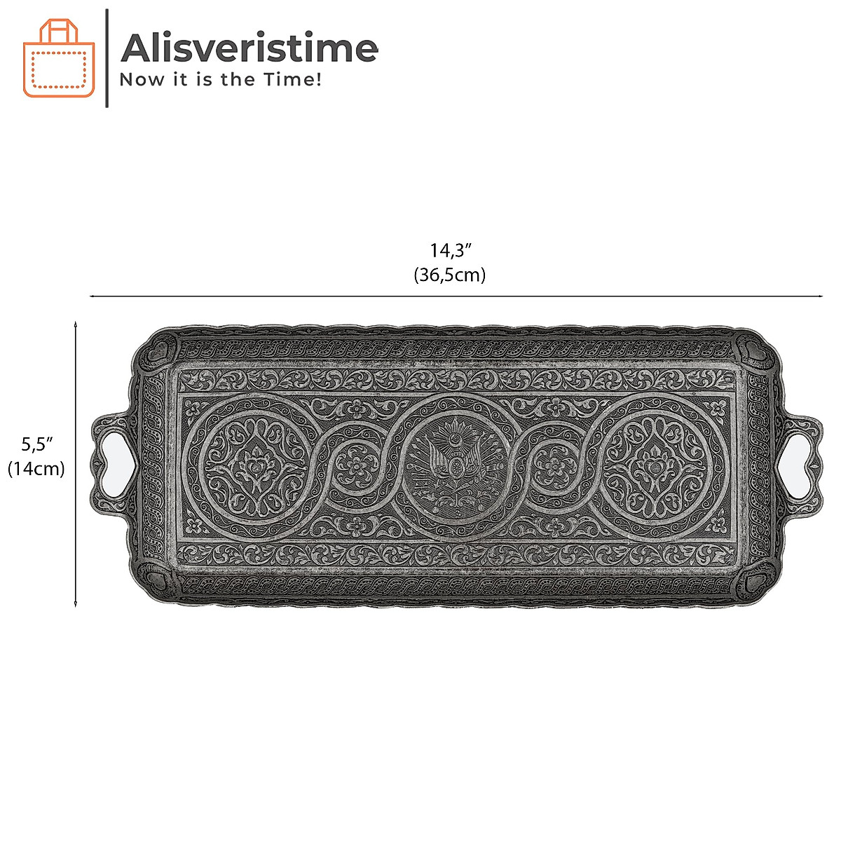 Alisveristime Turkish Ottoman Coffee Tea Beverage Serving Rectangle Tray (Small Tray) (13 INC*5.5 INC) (Black)