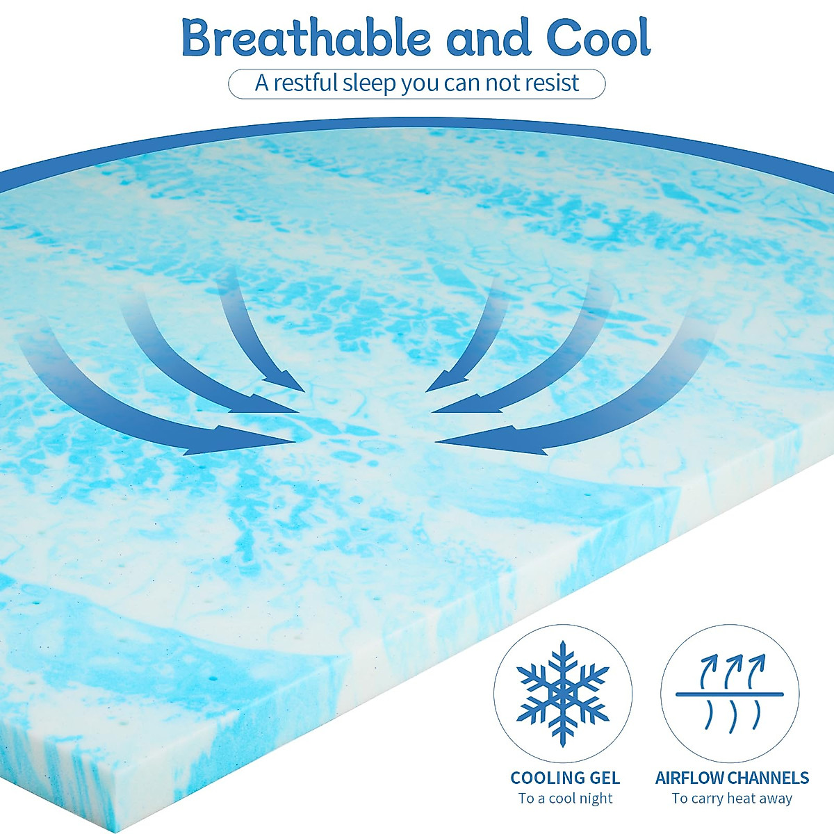 NEWBULIG Mattress Topper Memory Foam, Cooling Gel Infused Mattrespad, Ventilated Bed Cushion for Pressure Relief Back Pain
