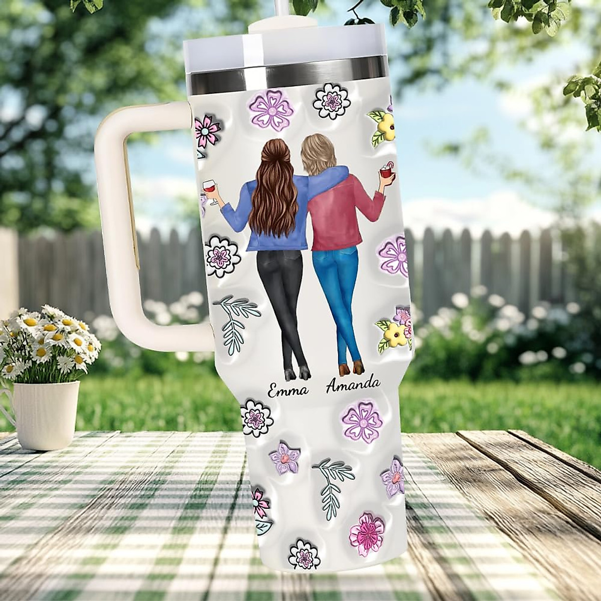 NAHOTICQ Personalized Bestie Cup - Friendship Gift For Bestie, Best Friends, Women, Sisters - We're Trouble When We're Together 3D Effect Tumbler 40oz - Birthday Gifts For BFF, Friend, Women, Her