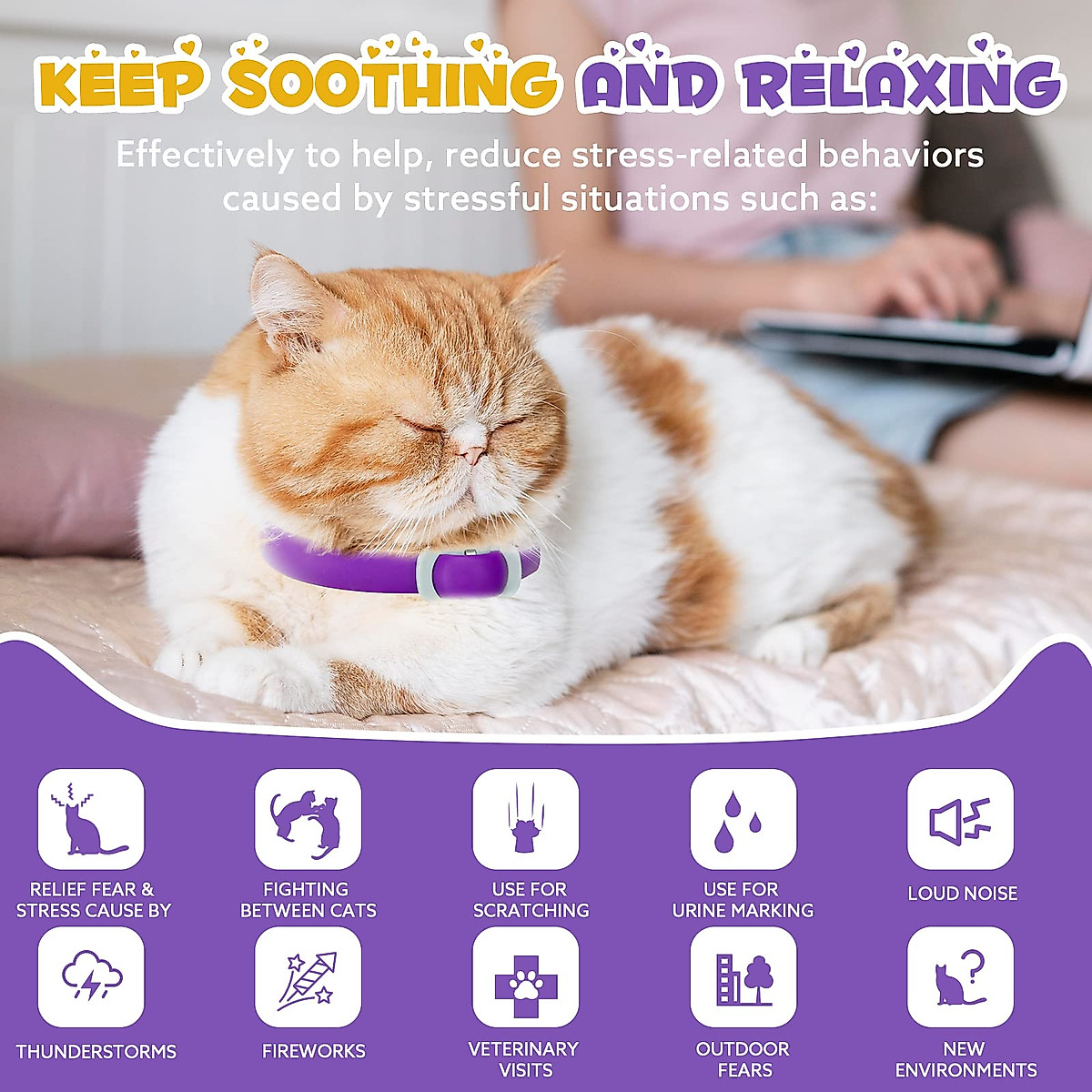 SBHEANGBA Calming Collar for Cats, Cat Calming Collar, All New Calming Pheromone Collar for Cats, Cat Pheromone Collar, Cat Calming Collar for Anxiety, Efficient Relieve Anxiety and Stress