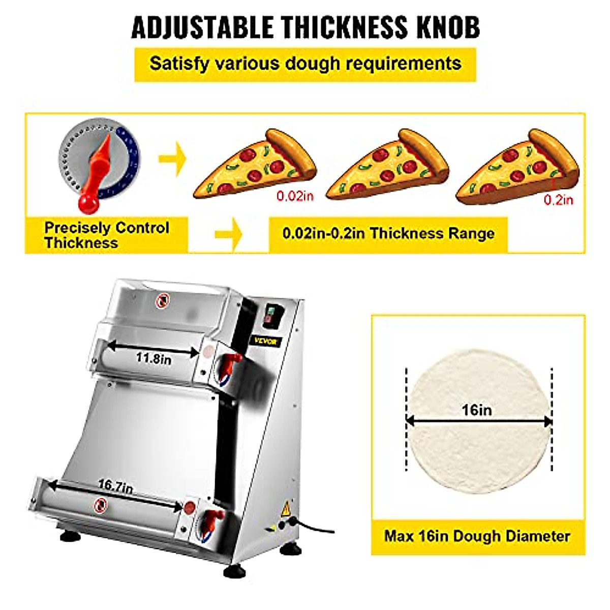 VEVOR Commercial Dough Roller Sheeter 15.7inch Electric Pizza Dough Roller Machine 390W Automatically Suitable for Noodle Pizza Bread and Pasta Maker Equipment