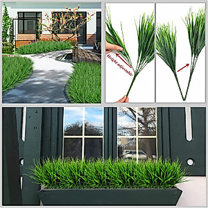 Artificial Plants, Fake Plastic Greenery Faux Shrubs Bushes Wheat Grass Outdoor Window Box Verandah Hanging Planter Decor Indoor Outside Home Garden UV Resistant Wedding DIY Decoration - 4 Pcs
