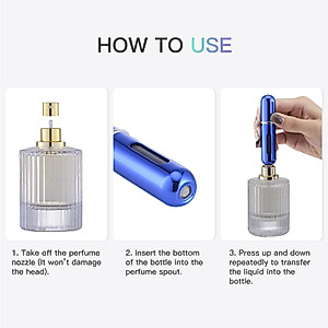 Lusiyi Refillable Perfume Bottle (5ML, 2PCS), Travel Cologne Atomizer, Portable Pocket Perfume Spray (0.2oz, Blue, Silver)