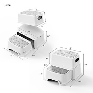 UNCLE WU 2 Step Stool for Kids -Toddler Step Stool Hepler for Bathroom Sink-Dual Height 9.5" Non-Slip for Potty Training, Kitchen, Bedroom & Classroom (Gray White)