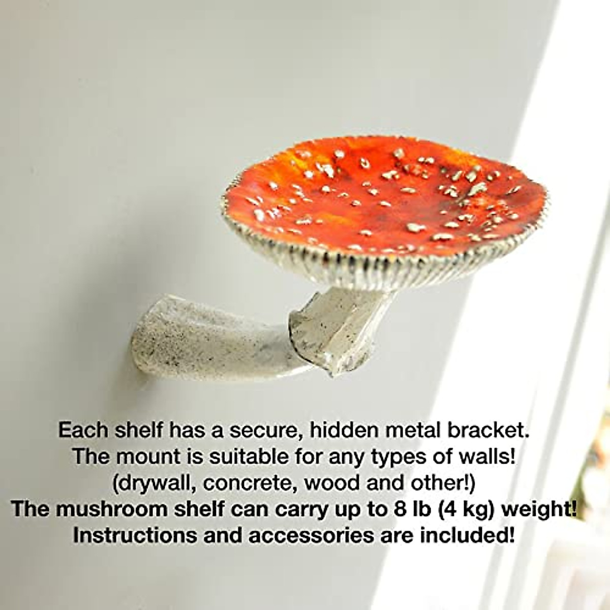 3Pcs Mushroom Hangers, Mushroom Shelves, Wall Mounted Whimsical Mushrooms, Wall Mounted Trays Available for Bedroom, Bathroom, Kitchen.
