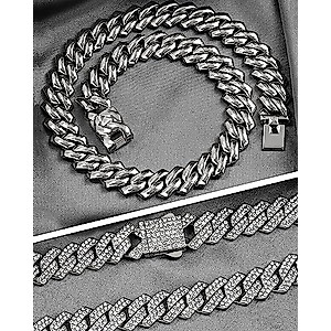 WKTYCCT 2pcs Cuban Link Chain for Men Women Iced Out Miami Cuban Necklaces Gold Silver 14mm Cuban Chain Necklace Sets Diamond Hip Hop Jewelry Gift (Silver, 16inch+18inch)