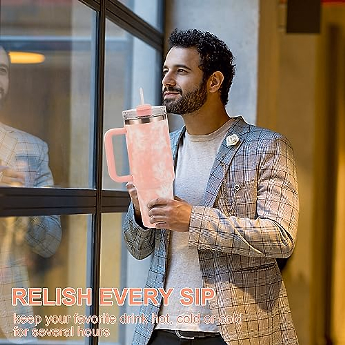 40 oz Tumbler With Handle and Lid Straw Stainless Steel Insulated Vacuum Cup Reusable Water Bottle Travel Mug Iced Coffee Cup Travel Mug for Hot and Cold Beverages simple modern 40 oz tumbler