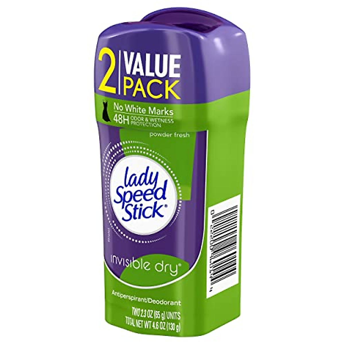 Lady Speed Stick Antiperspirant, Invisible Dry Powder Fresh, Twin, 2.3 Oz, Pack of 2