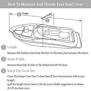 Boat Cover, MAROUTE 600D Waterproof Trailerable Marine Grade Polyster Canvas Fits V-Hull, Tri-Hull Fishing Boat, Runabout, SKi Boat, Bass Boat, up to (Length 17ft-19ft Beam Width Up to 96")
