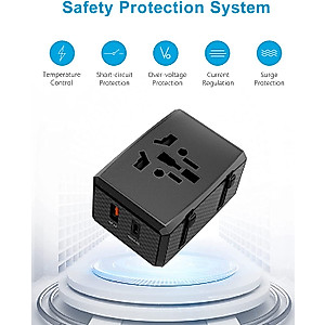 World International Travel Plug Adapter by Amoner - Powerful with Type C and USB Wall Charger Type I C G A Outlets 110V 220V A/C - EU Euro US UK AU