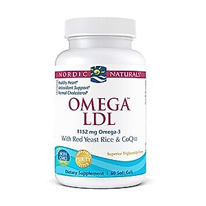 Nordic Naturals Omega LDL, Lemon - 60 Soft Gels - 1152 mg Omega-3 + Red Yeast Rice & CoQ10 - Heart Health, Normal Cholesterol, Antioxidant Support - EPA & DHA - Non-GMO - 20 Servings