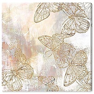 Wynwood Studio Animals Wall Art Canvas Prints 'Butterfly Garden' Insects Home Décor, 12" x 12", Gold, White