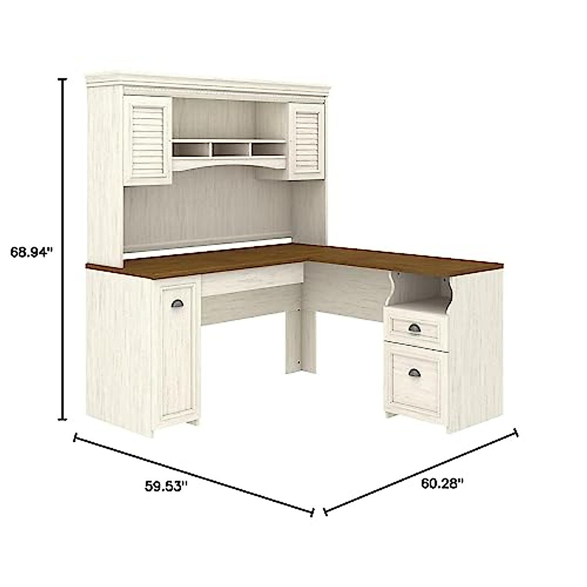 Bush Furniture Fairview L Shaped Desk with Hutch in Antique White