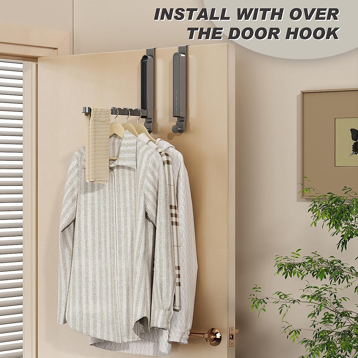 SAYIHEXIHE Over The Door Collapsible Drying Racks for Laundry, Indoor Small Hanging Clothes Drying Rack, Portable and Foldable Rv Clothes Drying Rack, Over The Door Clothes Hanger Towel Rack,Grey