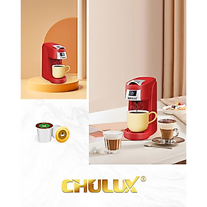 CHULUX Single Serve Coffee Maker, Red Single Cup Coffee Machine for K Cup & Ground Coffee, 5 to 12oz Brew Sizes in Mins for Home, Office, Travel, Kitchen
