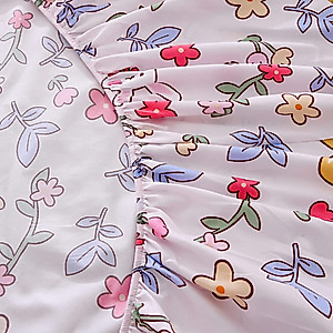 KWLOVER 2PC Soft Cute Bed Fitted Sheet and Pillowcase Set,Rabbit Stars Printed Sheets for Kids Twin Size Bed