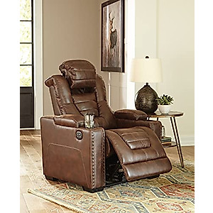 Signature Design by Ashley Owner's Box Faux Leather Power Recliner with Adjustable Headrest, Brown