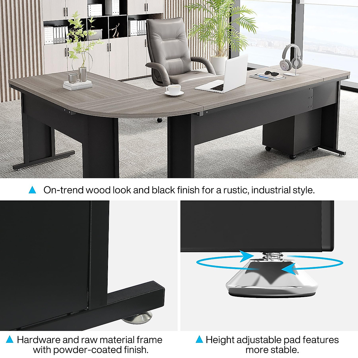 Tribesigns 83 Inch L-Shaped Office Desk, Large Executive Computer Desk with 3-Drawer File Cabinet, Industrial Corner Desk with Storage Drawers, Business Furniture Work Desk for Home Office (Gray)