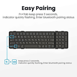Blesid Foldable Bluetooth Keyboard with Number pad, Seamless, Ultra Light(8.3oz) Full Size Folding Wireless Keyboard with Numeric keypad, Windows, Mac OS, iOS, Android, Tablets, Laptops, PC