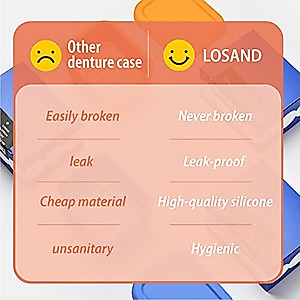 LOSAND FLEXCASE – Denture Baths That Never Leak – Leakproof Airtight Lids Denture Cup – Non Toxic Food Grade Platinum Silicone Retainers Case – Assorted Colors – (BLUE)