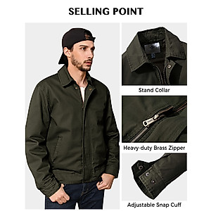WenVen Men's Casual Cotton Light Jacket Military Barn Coat (Army Green, M)