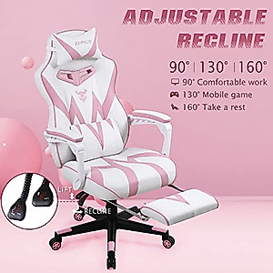 Pink Gaming Chair, Gaming Computer Chair for Girls, Reclining Gamer Chair with Footrest, Ergonomic PC Gaming Chair with Massage, Gaming Desk Chair for Women, High Back Gaming Chairs for Adults (Pink)