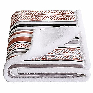 SOCHOW Sherpa Fleece Throw Blanket, Fuzzy Warm Super Soft Reversible Stripe Geometric Pattern Plush Blanket for Bed, Sofa and Couch, 60 x 80 inches, Coral Pink