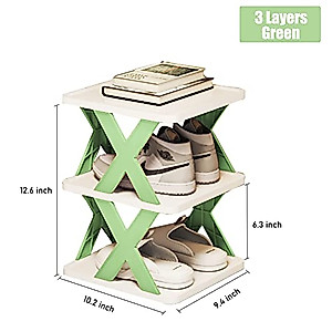 ORIJOYNA 3 Layers Multi-Purpose Storage Rrack,Expandable Cabinet Stacked Layered Rack,Bookshelf Plastic Square Organizer Perfect for Home,Office,Bedroom (Green)
