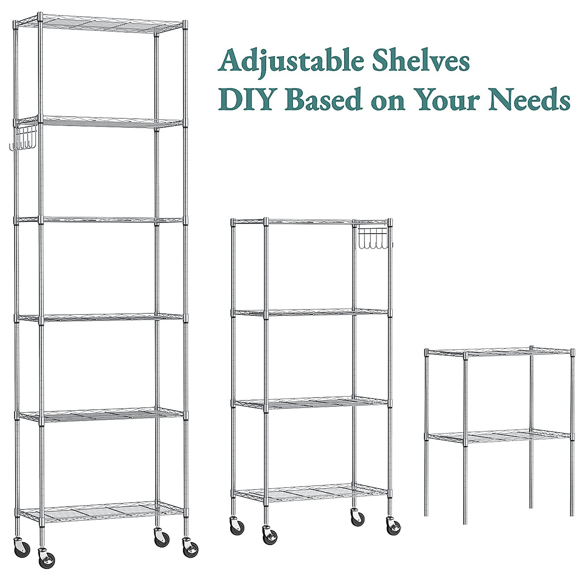 Homdox 6 Tier Wire Shelving Unit on Wheels, Storage Shelves for Garage Kitchen Living Room, Heavy Duty Shelving Rack, 21.26 x 11.42 x 72.05 inch (L x W x H)