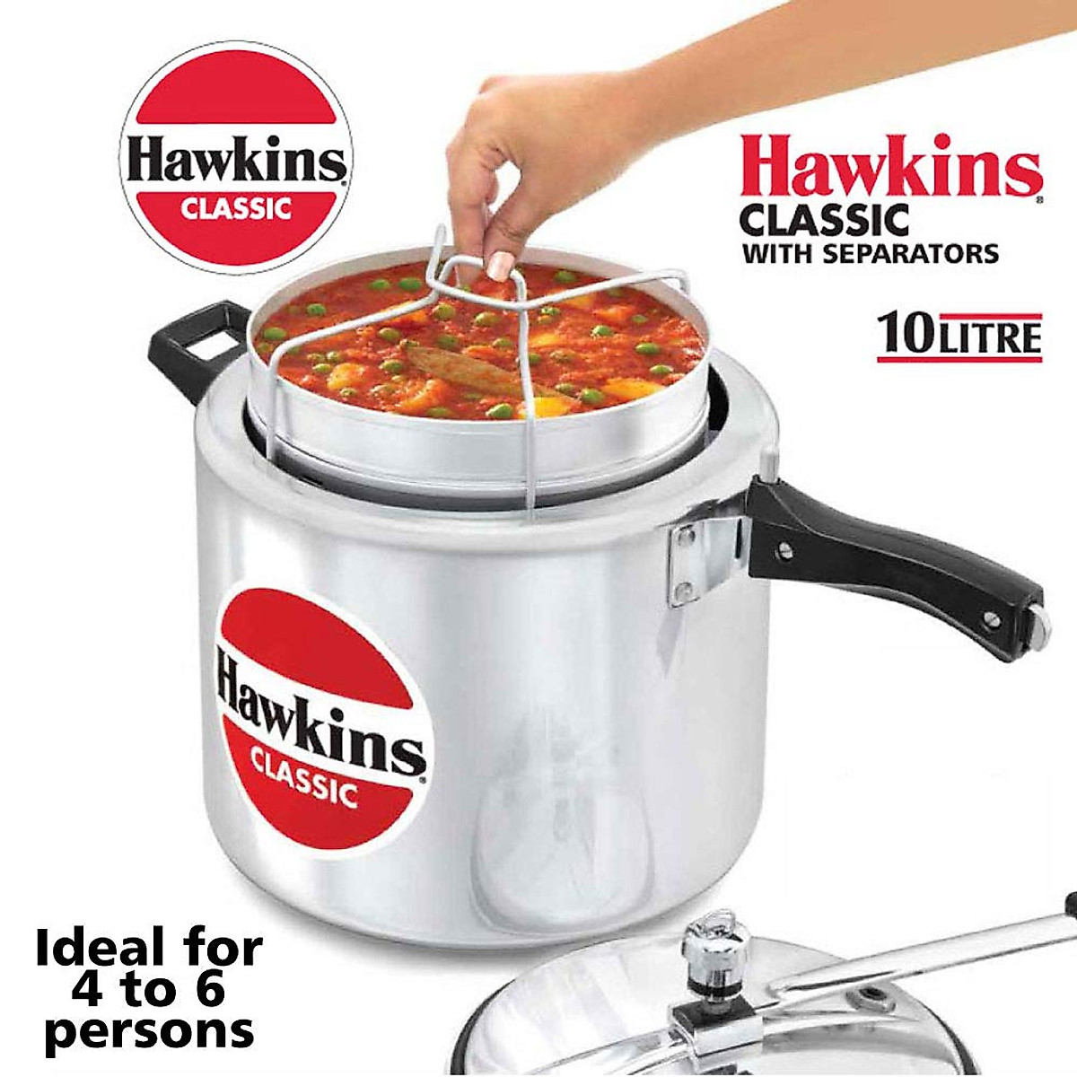 Hawkins Classic Pressure cooker, 10 L WITH SEPERATOR, Silver